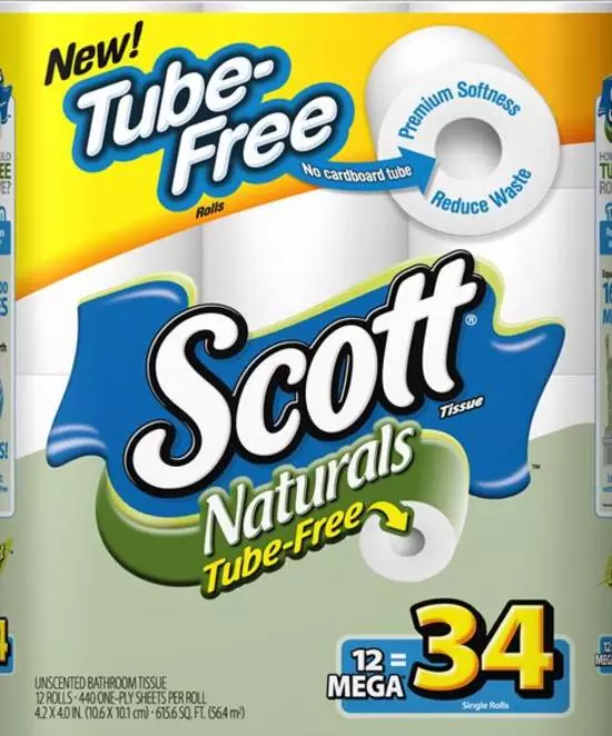 Scott Naturals tubefrie toalettpapirruller uten noe i midten